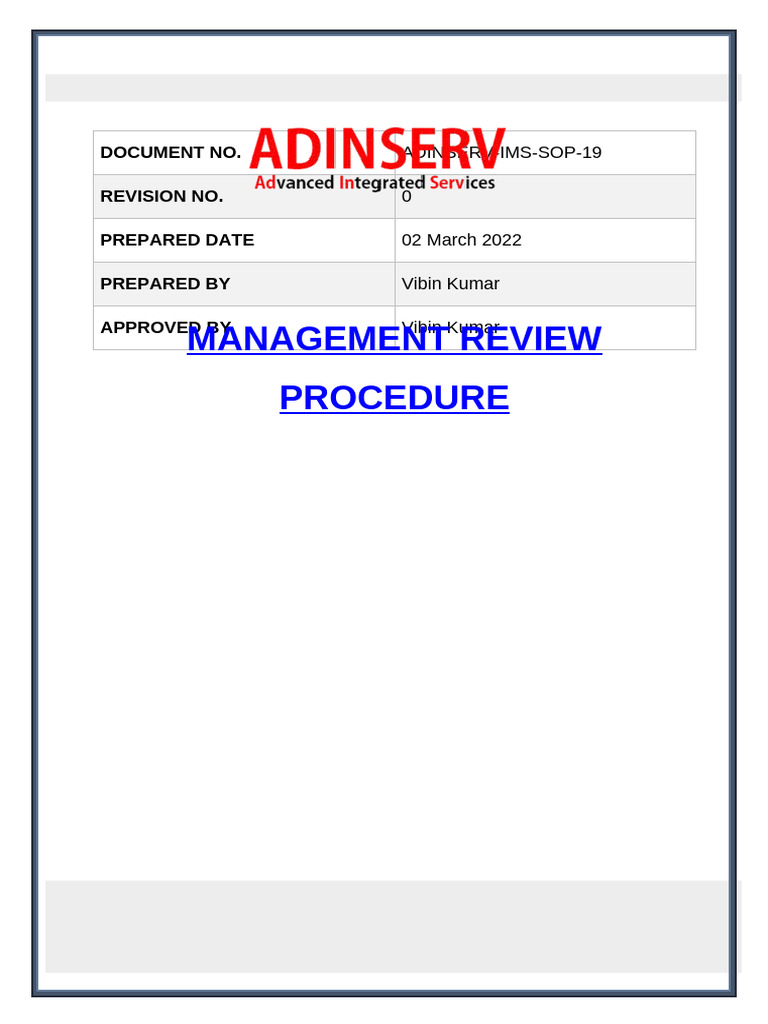 ADINSERV IMS SOP 19 Management Review Procedure | PDF