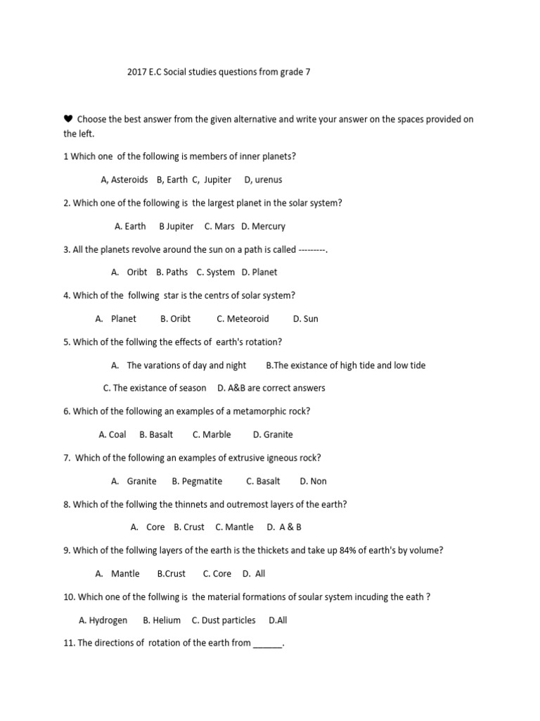 Social Studies All,Ques From Grade 7, (2) | PDF | Ancient Egypt | Earth