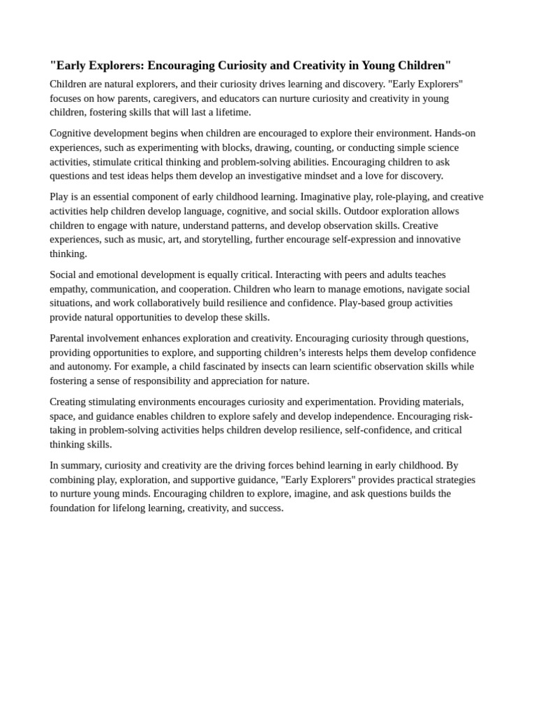 Encouraging Curiosity and Creativity in Young Children | PDF ...