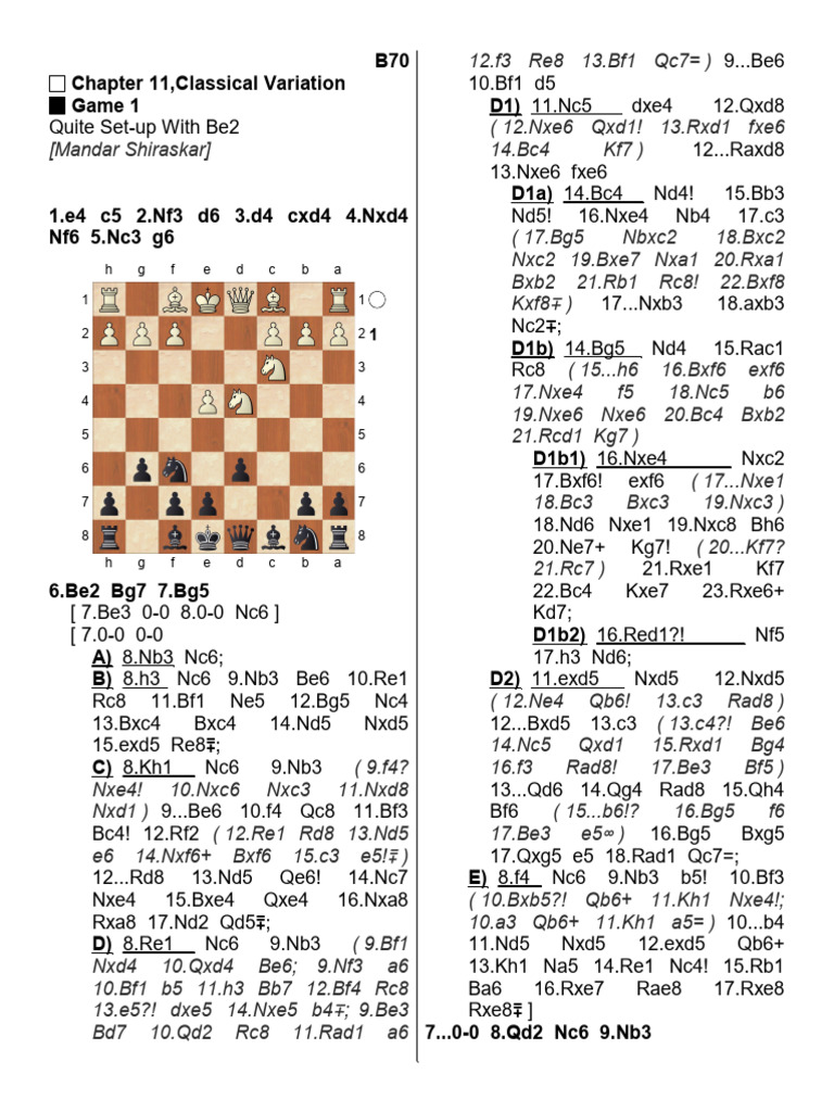 P11 B70 Classical Variation Quite Set Up With Be2 C11G1 | PDF | Chess ...