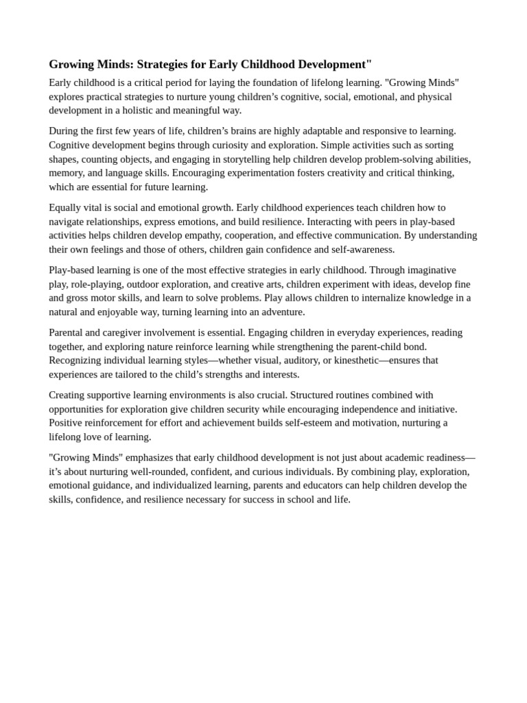 Strategies for Early Childhood Development | PDF | Learning ...