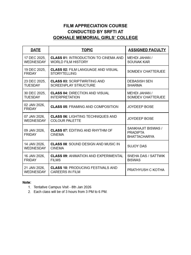 Tentative Schedule Fa GMGC | PDF