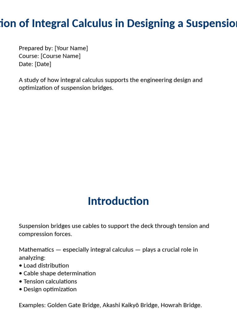 Application of Integral Calculus in Suspension Bridge Design | PDF | Calculus | Integral