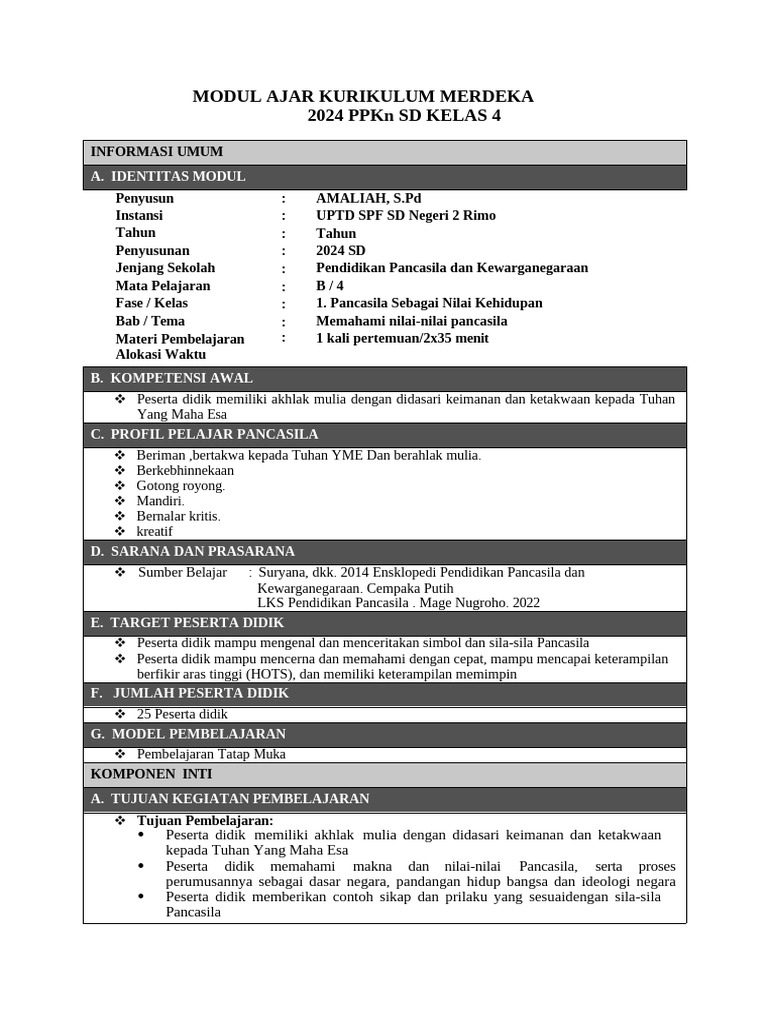 Modul Pkn Kelas 4 Pse | PDF