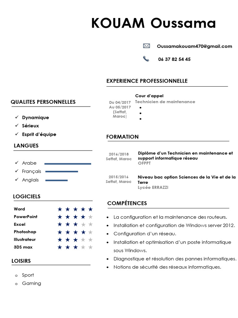 CV Oussama Kouam - Technicien Informatique | PDF