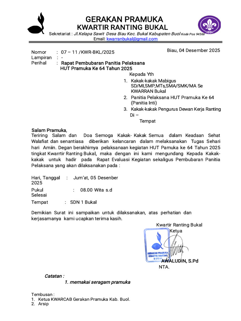 Undangan Rapat Pembubaran Panitia | PDF