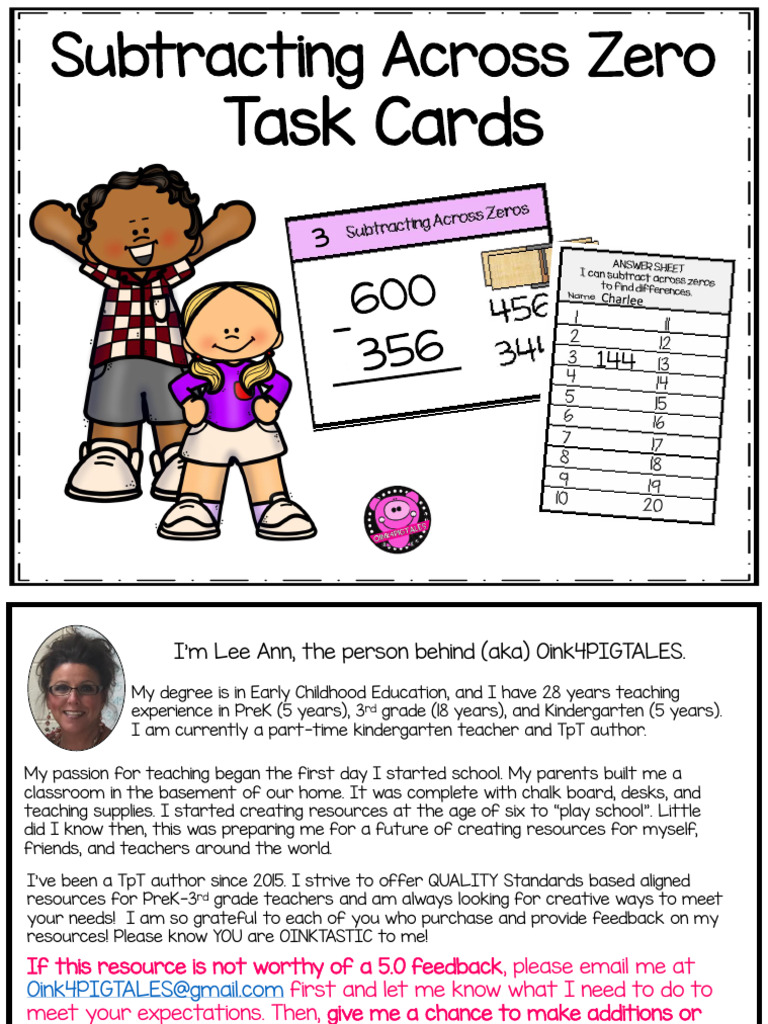 Task Cards: Subtracting Across Zero | PDF | Digital Millennium ...