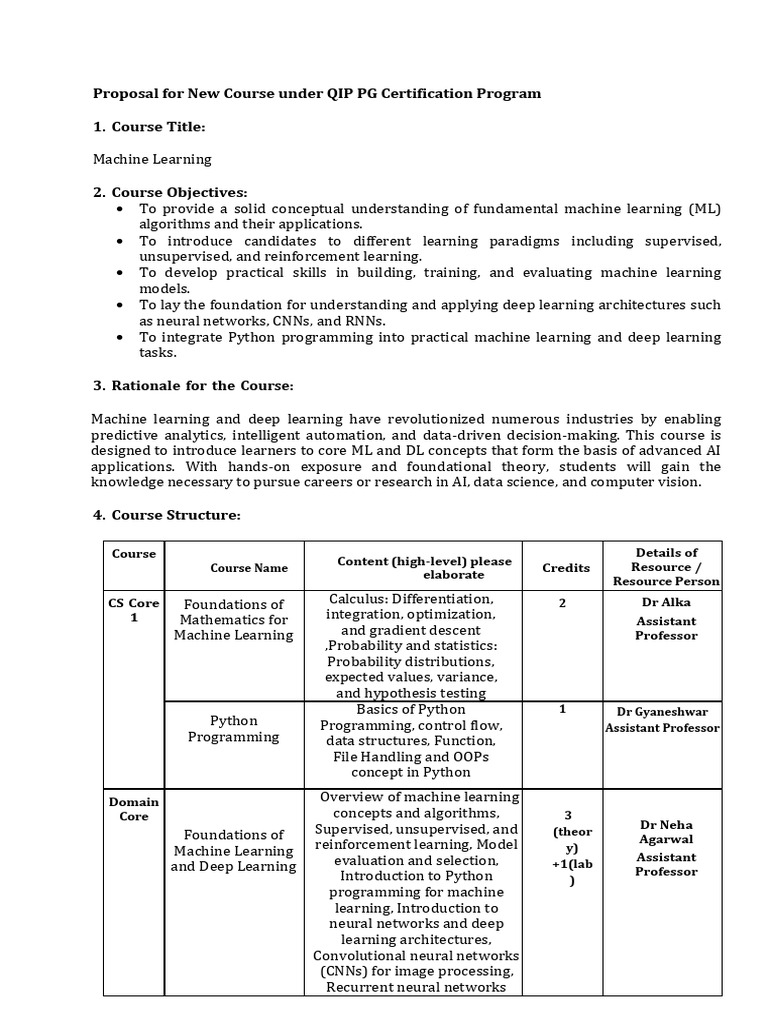 Machine Learning Course Proposal QIP | PDF | Machine Learning | Deep ...