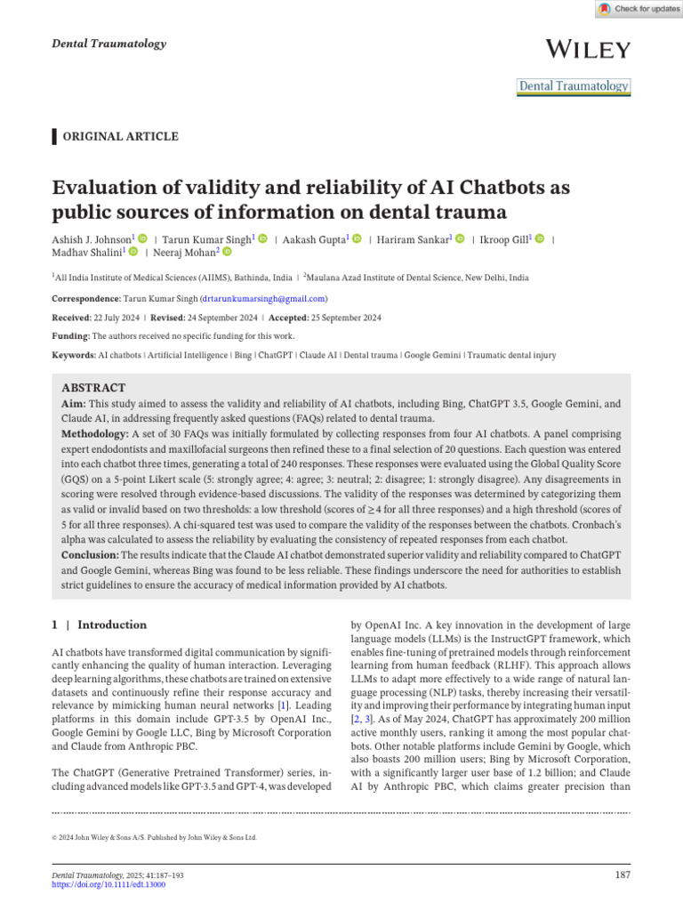 Dental Traumatology - 2024 - Johnson - Evaluation of Validity and ...