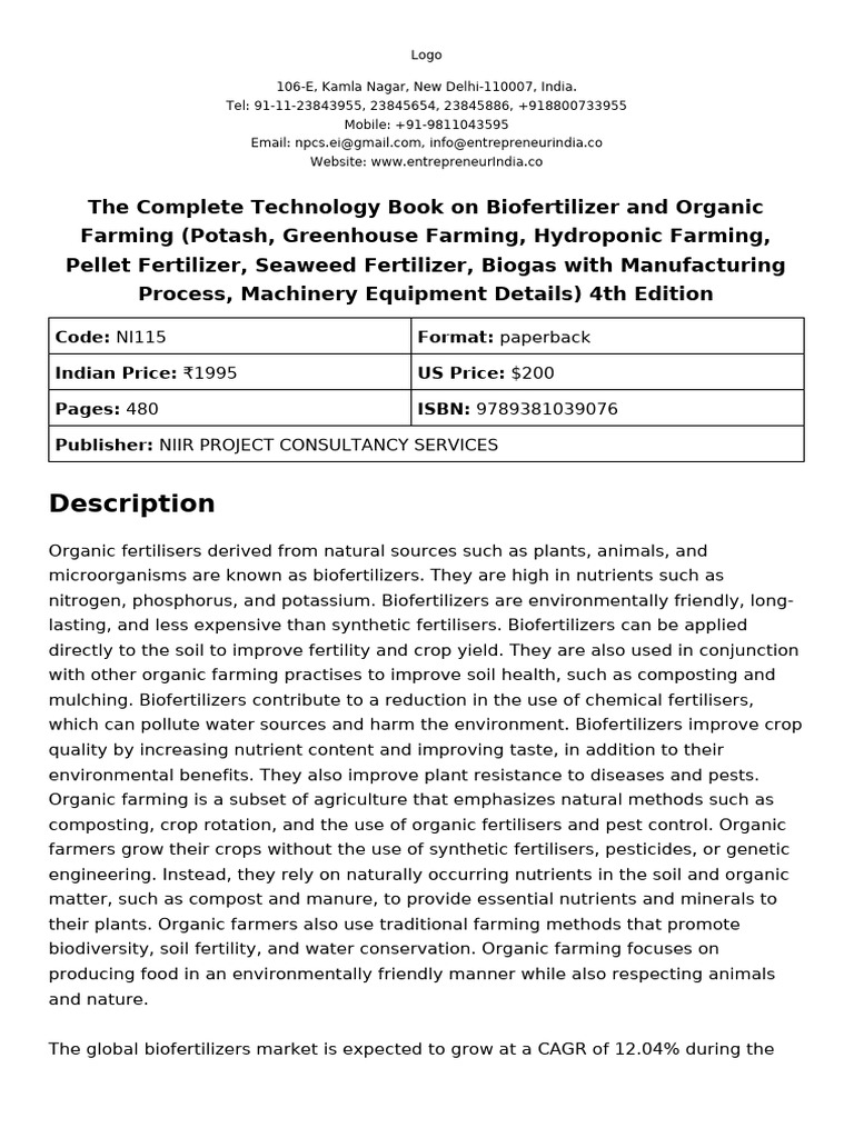 The Complete Technology Book on Biofertilizer and Organic Farming ...