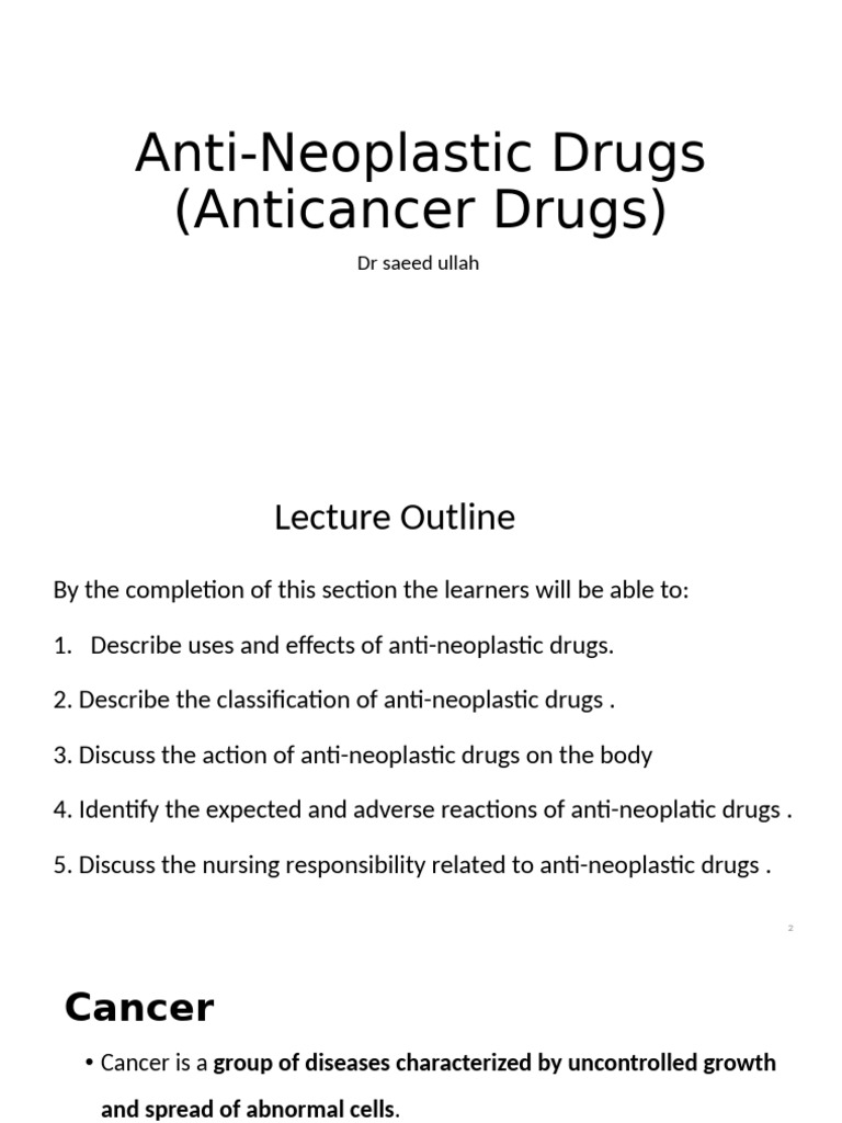 Anti-Neoplastic Drugs (Anticancer Drugs) - 1 | PDF | Chemotherapy | Cancer