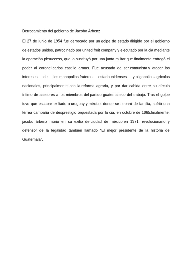 Derrocamiento Del Gobierno de Jacobo Árbenz 27 | PDF