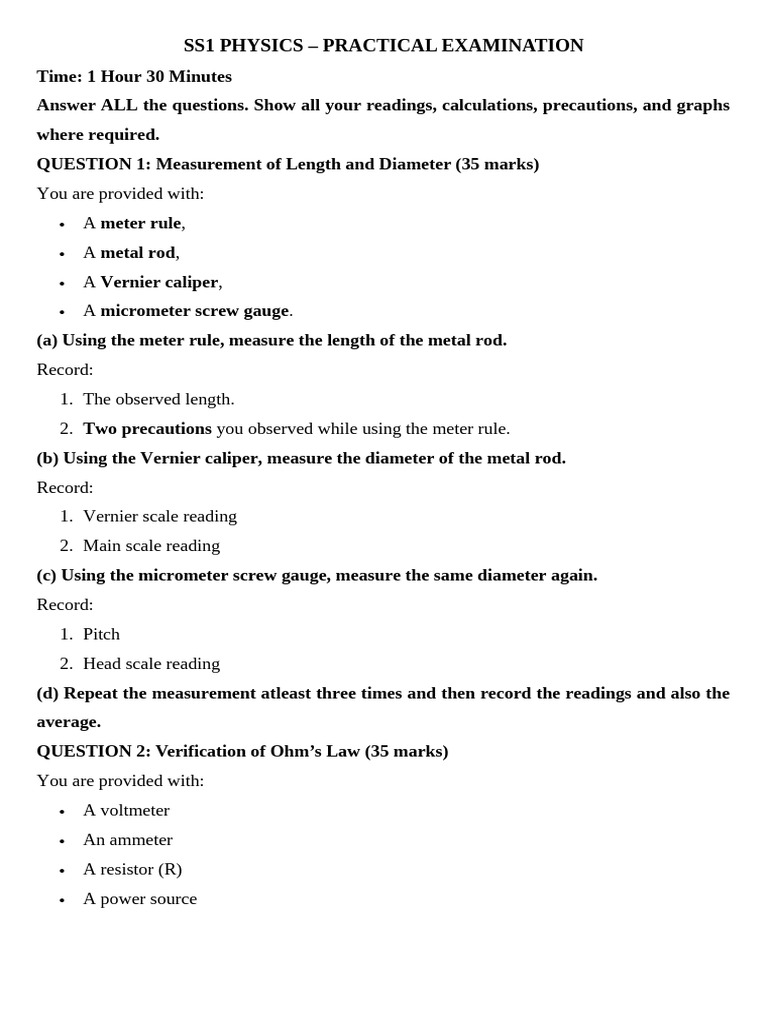 Ss1 Physics Practical | PDF