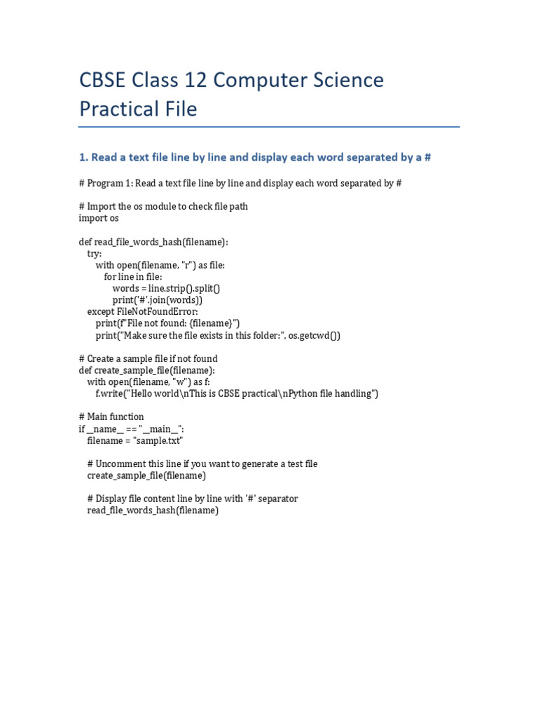 CBSE Class12 CS Practical Programs Full | PDF | Filename | Computer File