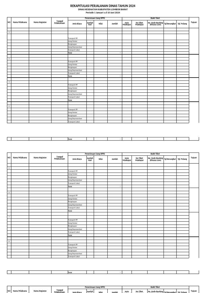 FORMAT REKAP PERJADIN BOK 2024 - GUNUNGSARI | PDF