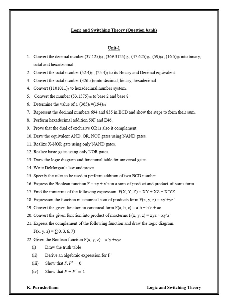 Lst Question Bank | PDF | Logic Gate | Boolean Algebra
