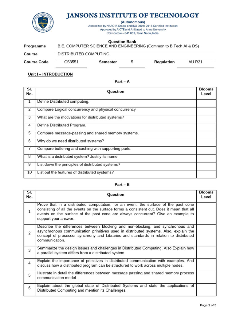 CS3551 - Distributed Computing - Question Bank - Completed | PDF ...
