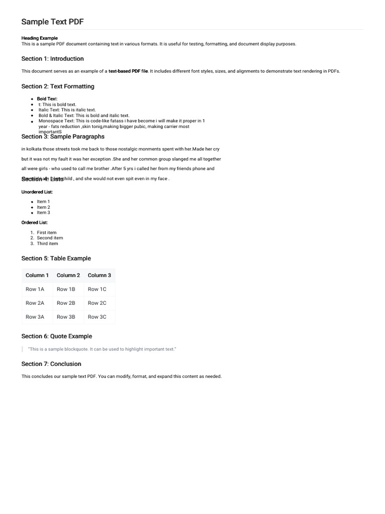 SamplePDF 19kb Text Formatting 1page | PDF