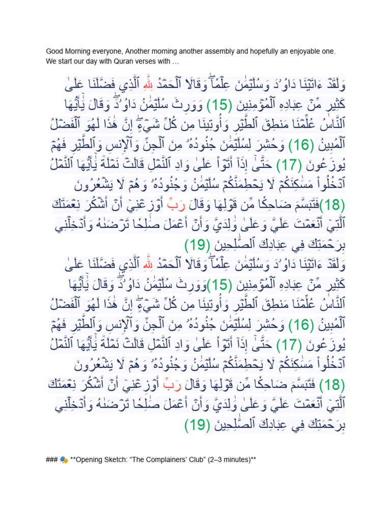 Morning Assembly Miss Aya | PDF | Gratitude | Psychology