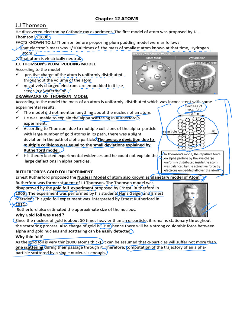 J.J. Thomson and Rutherford's Atomic Models | PDF | Atoms | Electron