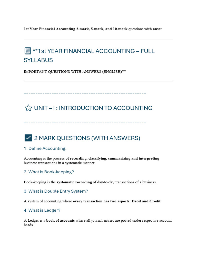Important Financial Accounting Questions | PDF | Debits And Credits ...