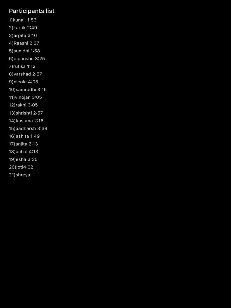 Participants List with Timings | PDF