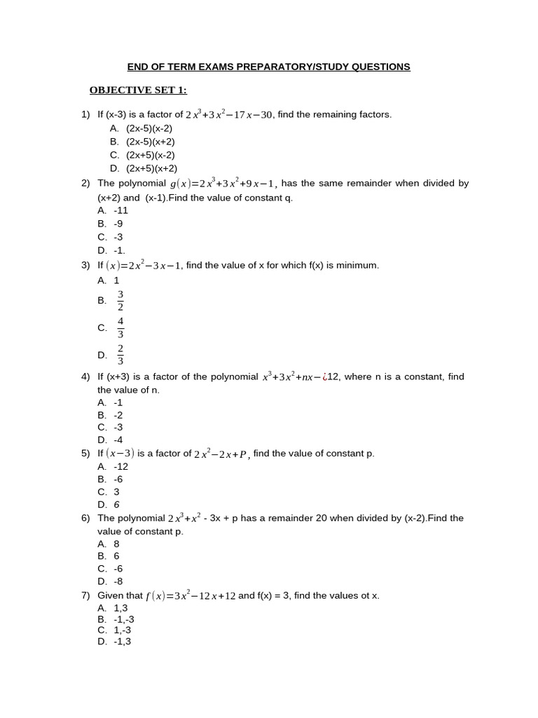 Exam Prep: Polynomial & Probability Questions | PDF | Probability ...
