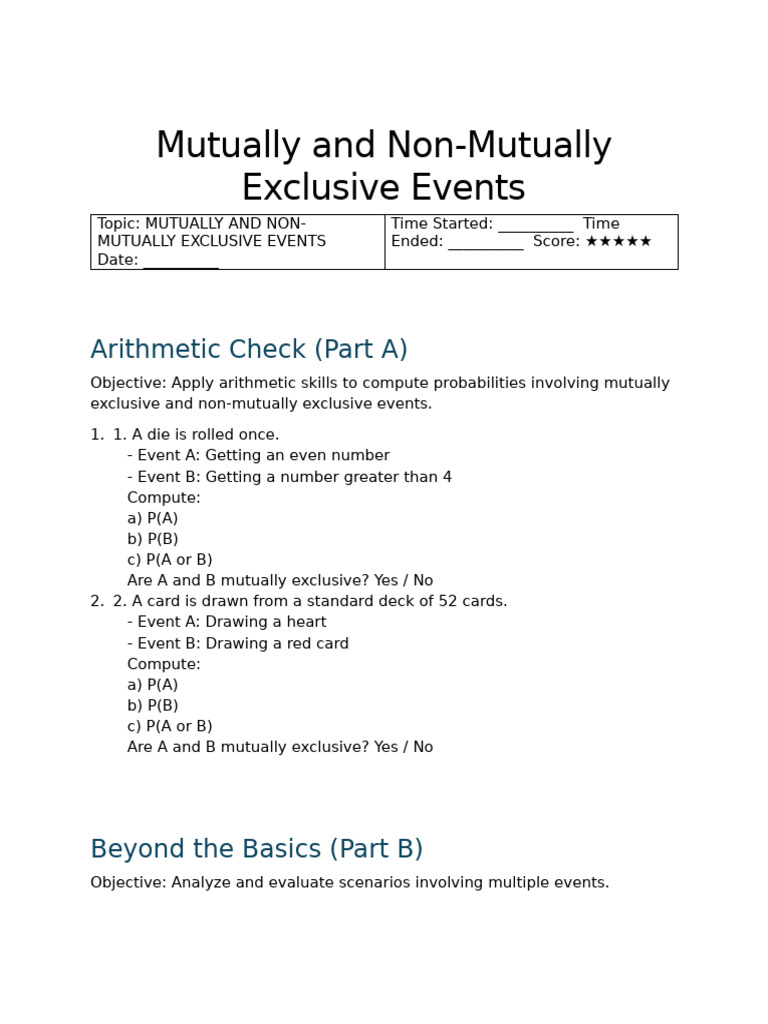 Mutually Exclusive Activity | PDF