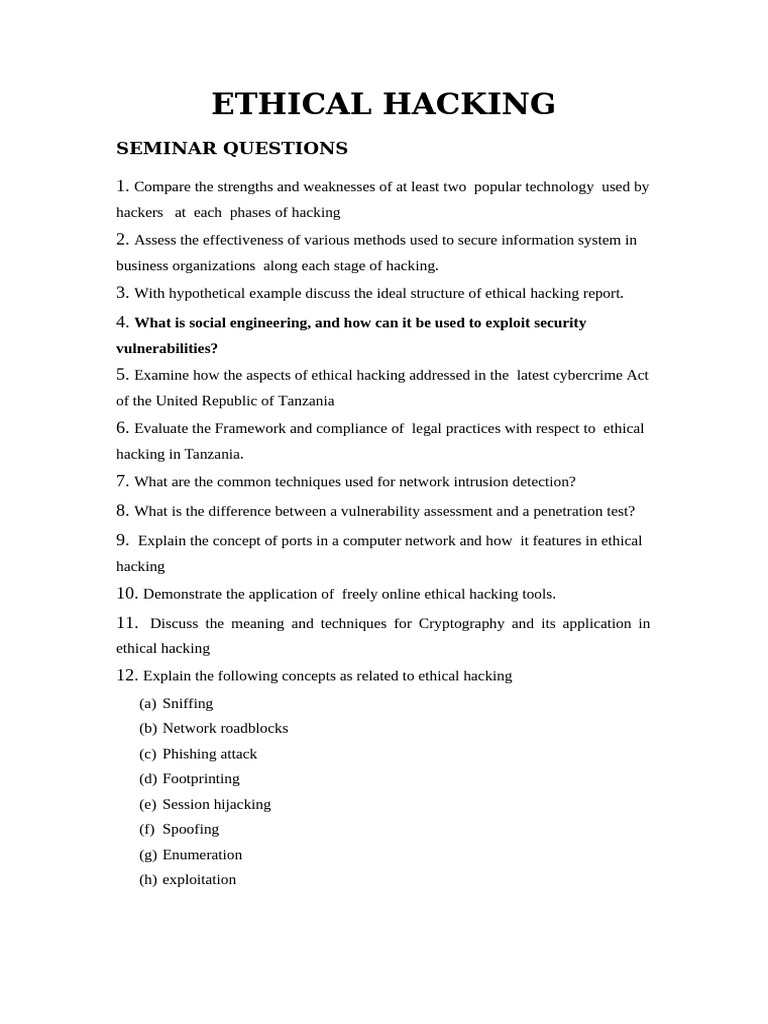 Ethical Hacking Seminar Questions Guide | PDF