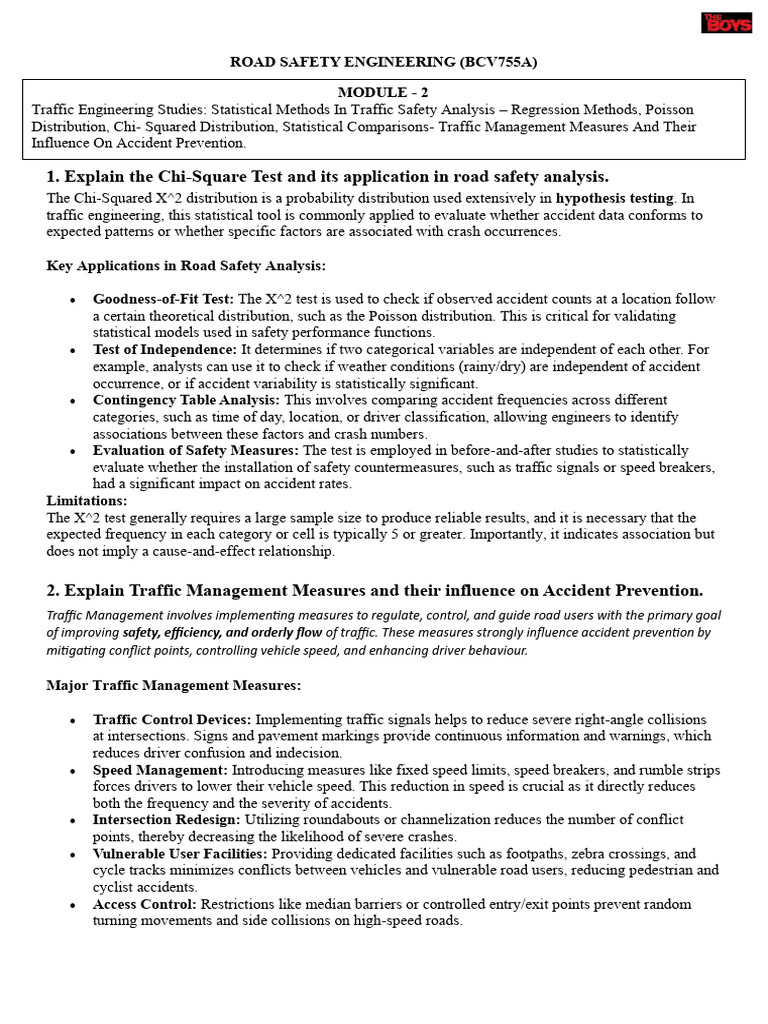 Road Safety Engineering: Chi-Square & Traffic Measures | PDF | Traffic ...