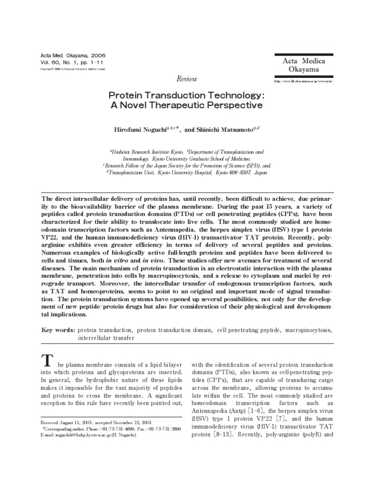 Protein Transduction Technology: A Novel Therapeutic Perspective | PDF ...