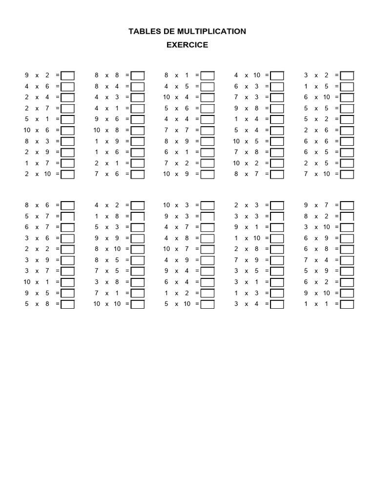 Multiplication Table Exercises | PDF