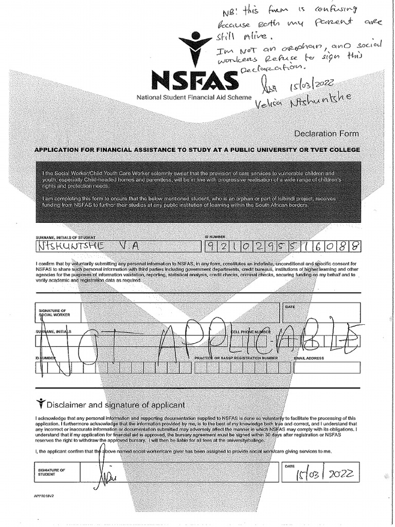 NSFAS Declaration Form | PDF