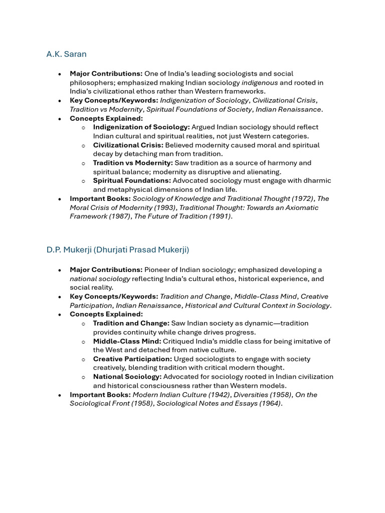 Key Indian Sociologists and Their Contributions | PDF | World Systems ...