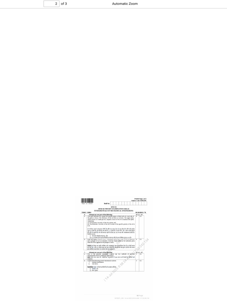 BME201 Fundamentals of Mechanical Engineering - AKTU Question Papers | PDF