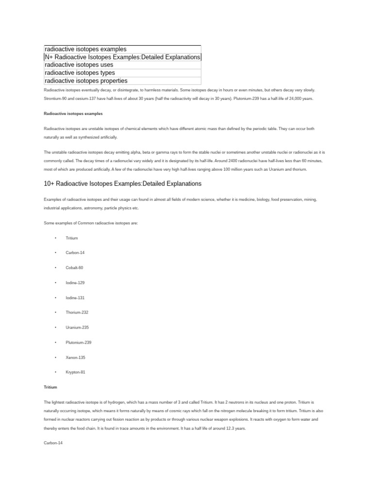 Examples and Uses of Radioactive Isotopes | PDF | Radioactive Decay ...