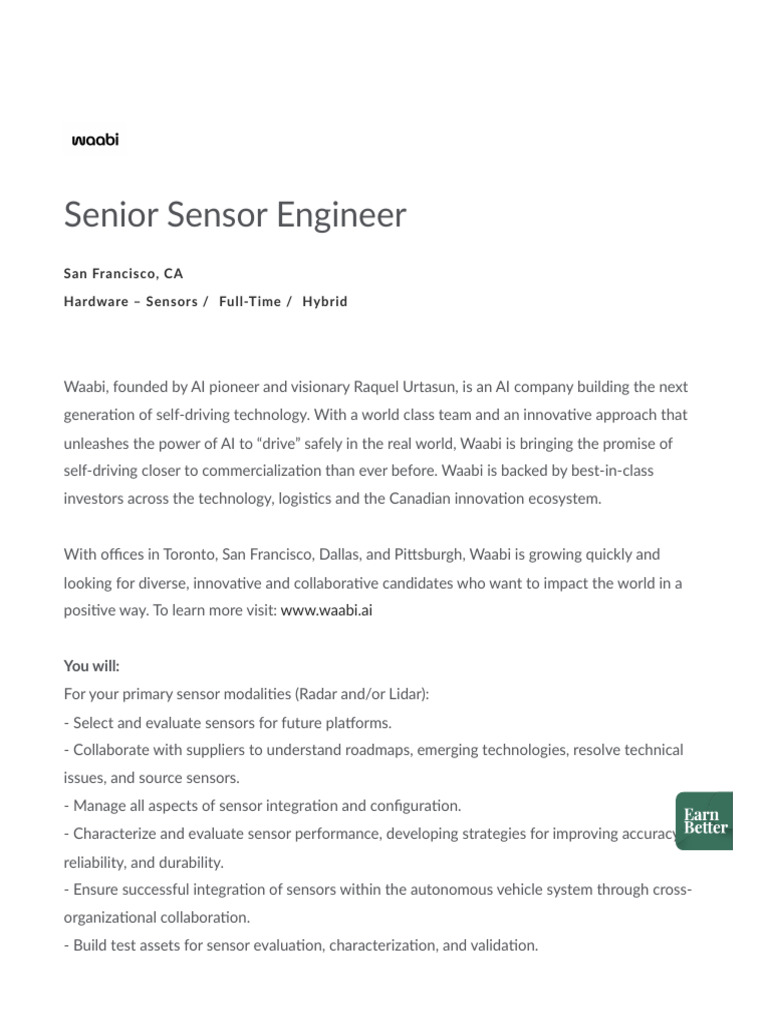 Senior Sensor Engineer at Waabi | PDF | Recruitment | Salary