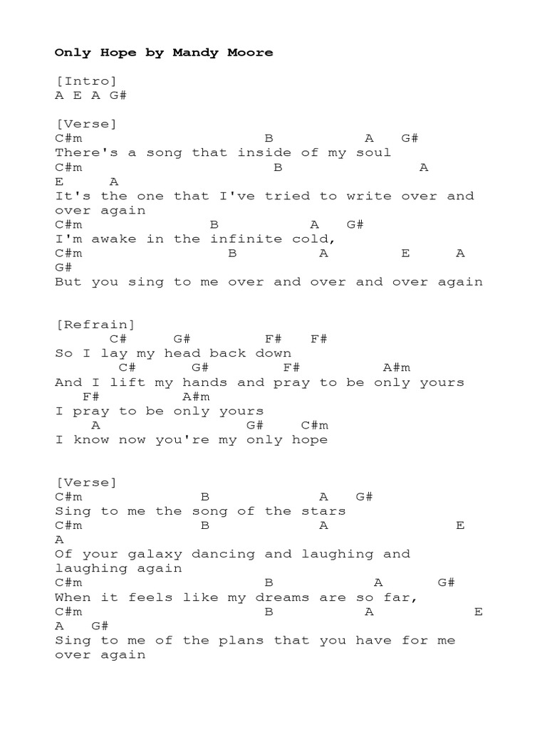 Only Hope Lyrics by Mandy Moore | PDF