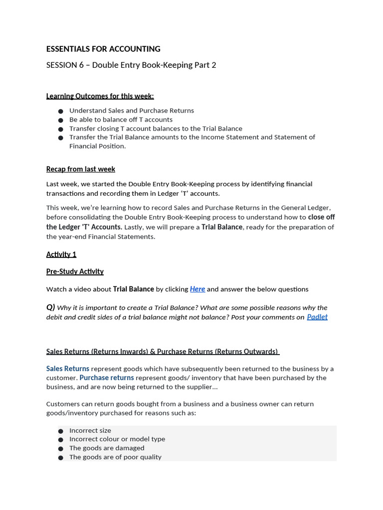 Workshop 6 - Student Worksheet | PDF | Debits And Credits | Bookkeeping