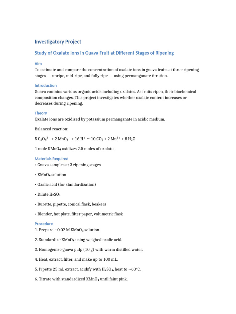 Oxalate Levels in Guava Ripening Stages | PDF