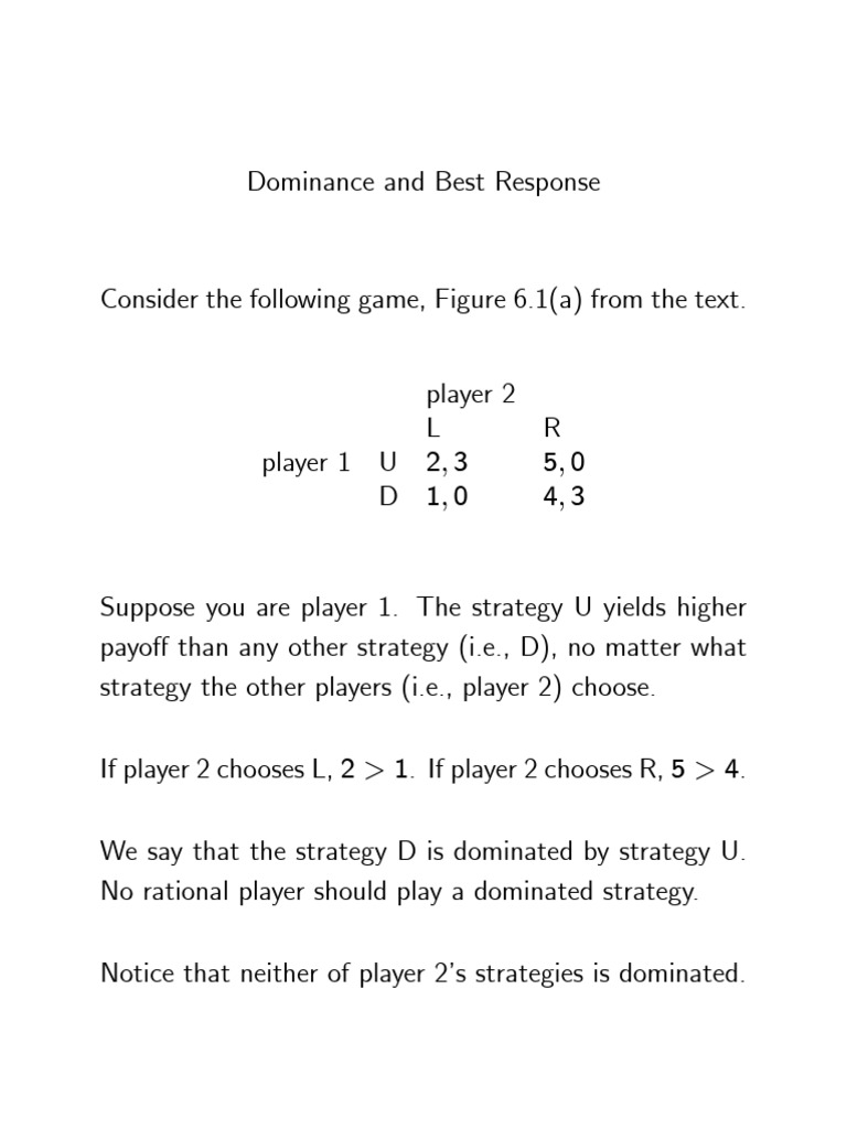 Dominance and Best Response in Games | PDF | Mathematical And ...