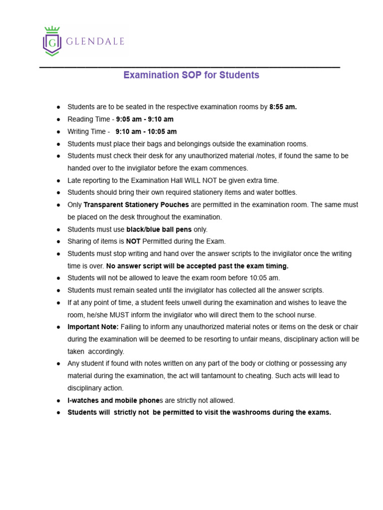 Examination SOP Guidelines for Students | PDF
