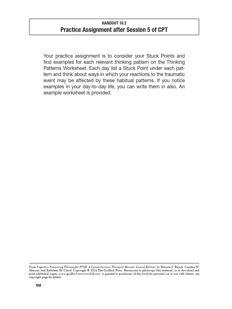 CPT Thinking Patterns Worksheet Guide | PDF | Psychotherapy | Emotions