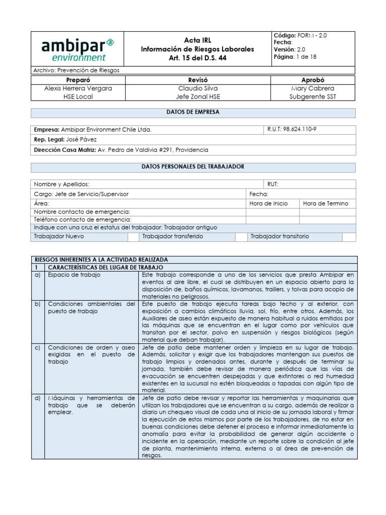 Irl Jefe de Servicio - Supervisor | PDF