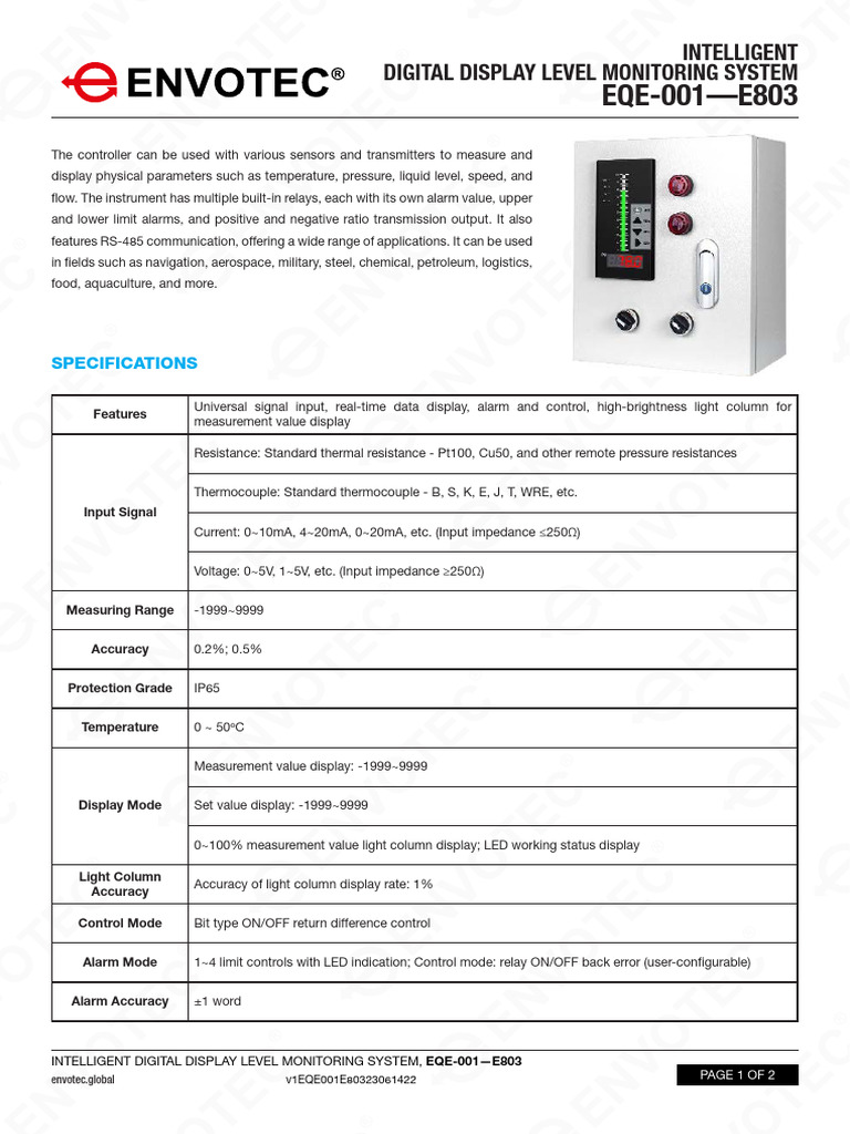 Intelligent Digital Display Level Monitoring System EQE-001-E803 | PDF ...