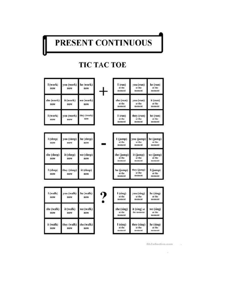 Present Continuous Tic Tac Toe | PDF