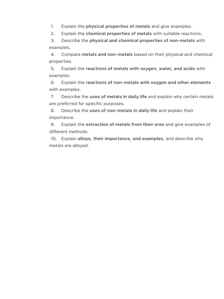 Explain The Physical Properties of Metals and Give Examples. | PDF
