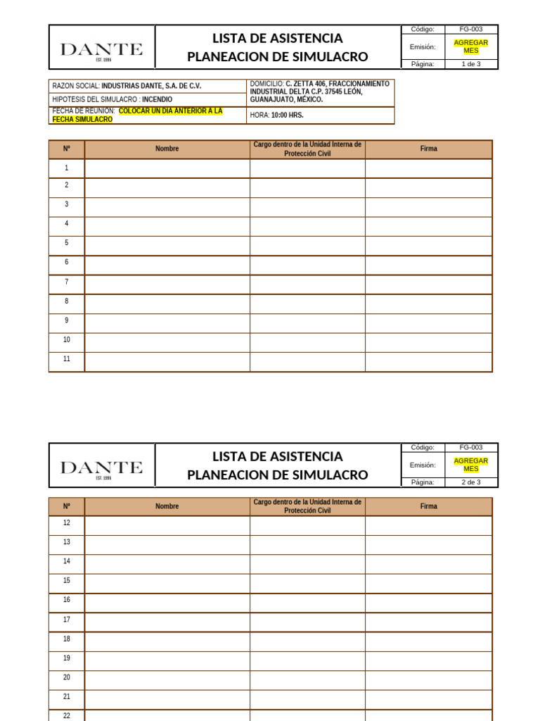 1.1.15 Lista de Participantes Simulacro Fg-003 | PDF
