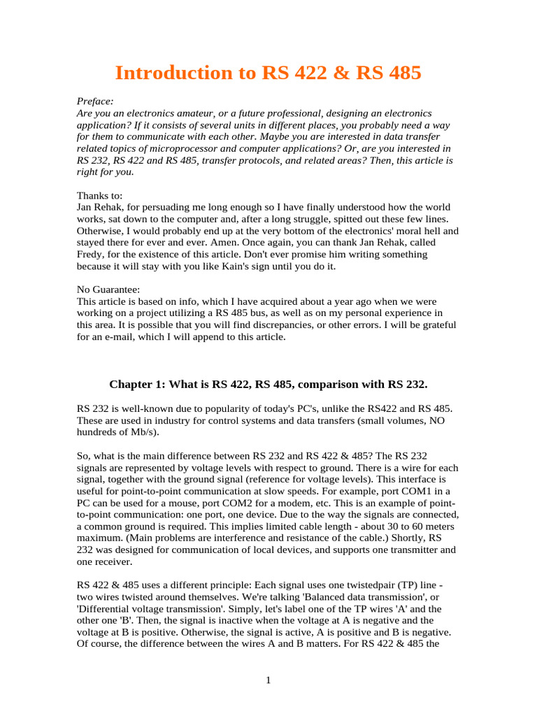 Understanding RS 422 and RS 485 Protocols | PDF | Telecommunications ...