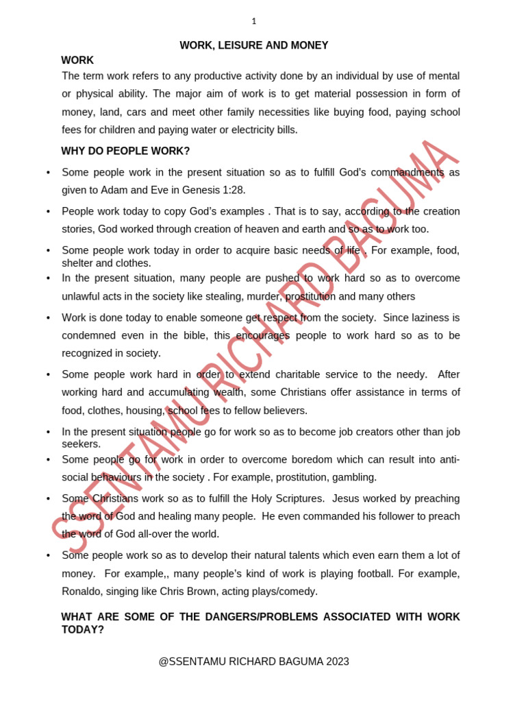 Work Leisure and Moneyy | PDF | Unemployment | Employment